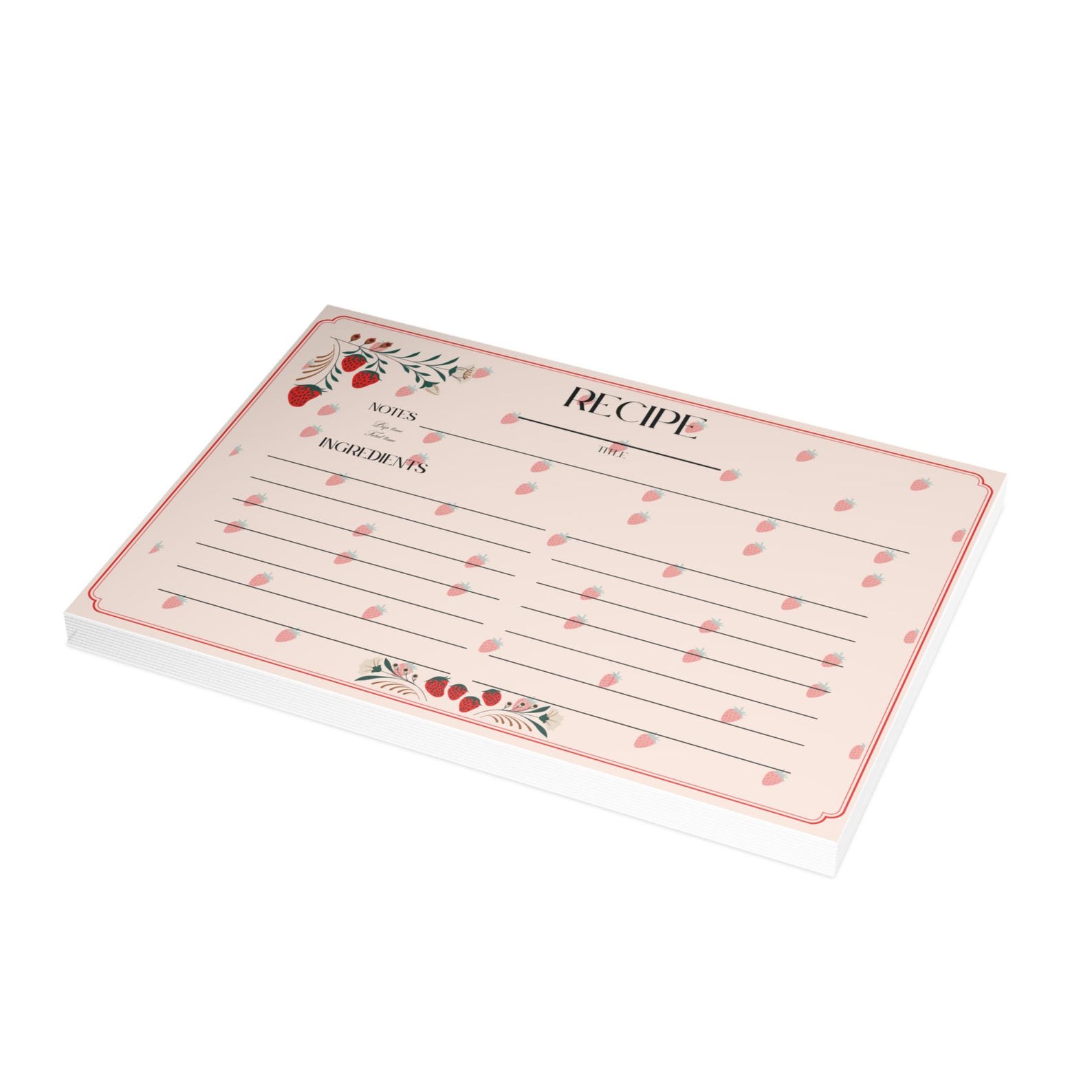Strawberry Cottagecore Recipe Cards Set | Double-sided 5x7 Printed ...