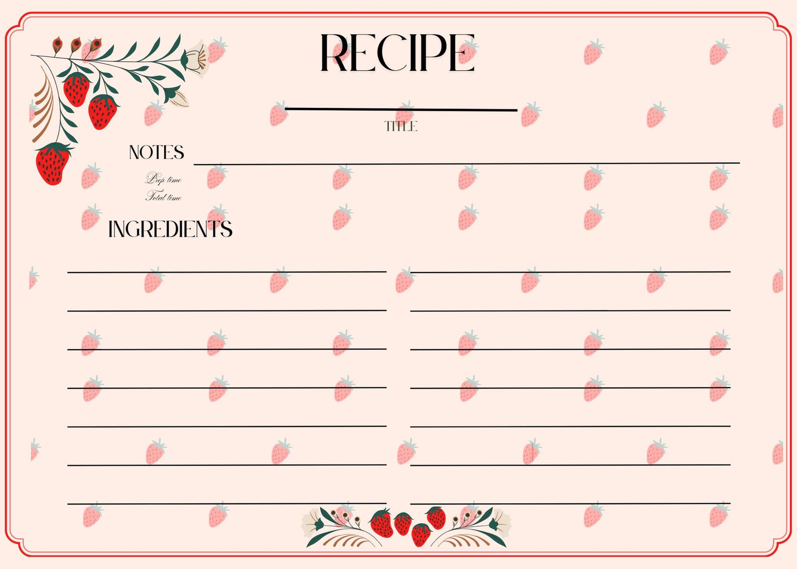 Strawberry Cottagecore Recipe Cards Set | Double-sided 5x7 Printed ...