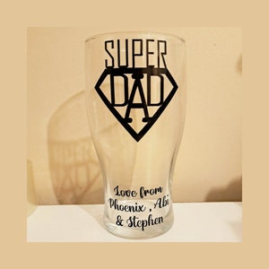 Super Dad Pint Glass, Gift for Father Day, Personalised Pint Glass ...