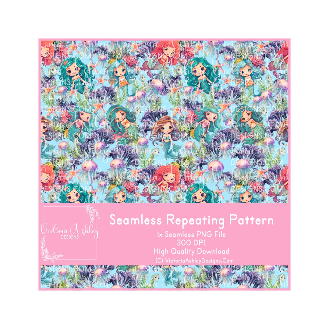 Seamless Mermaid 2023 Repeating Pattern, Mermaid and Sea Creatures ...