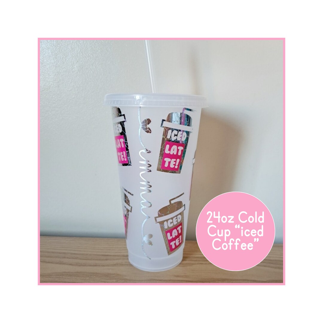 A Personalised 24oz Cold Cup With Iced Latte and Colour Changing Ice ...