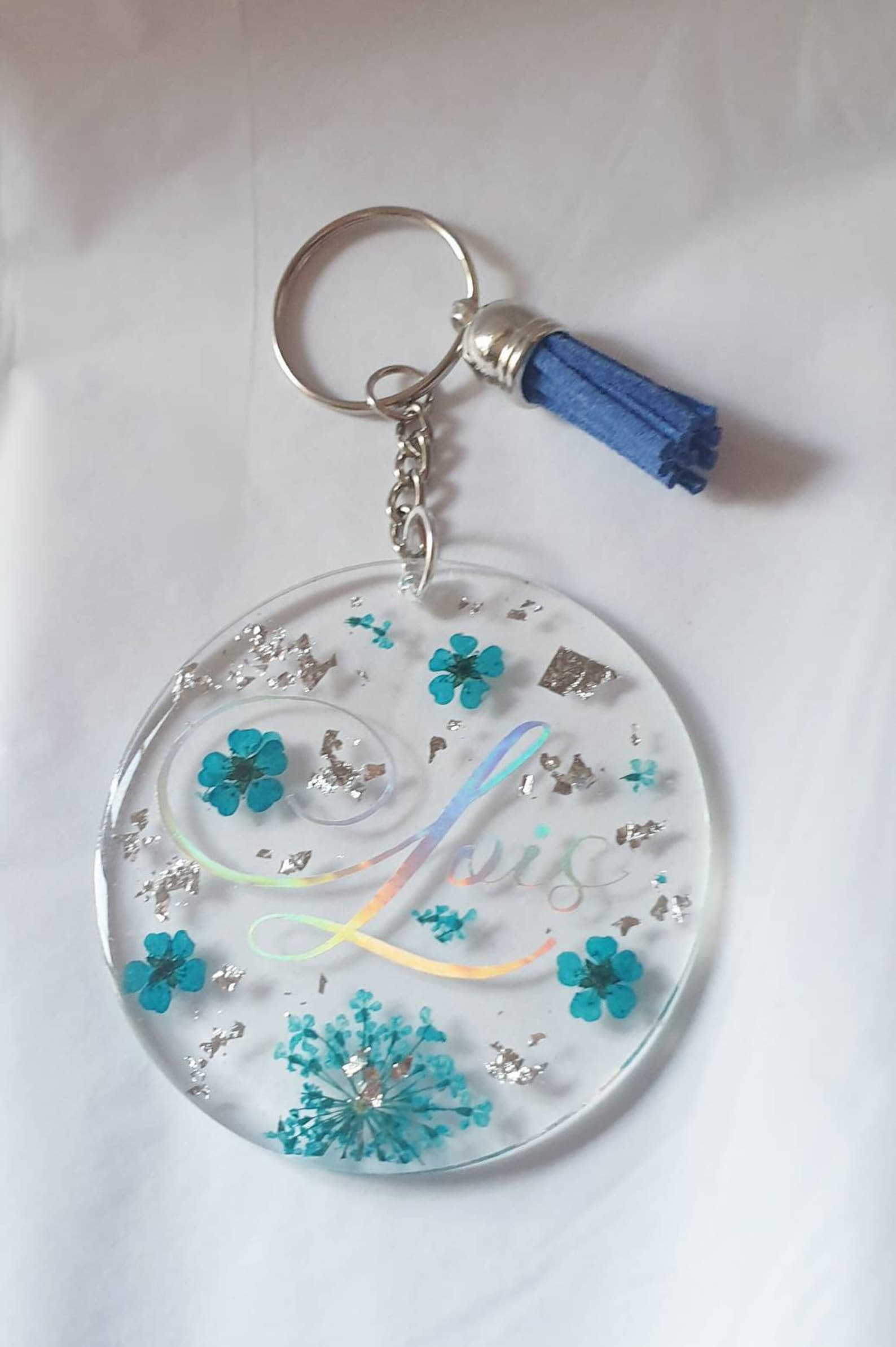 Personalised Round Acrylic Keyring With Real Dried Flowers | Etsy UK
