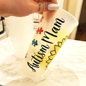 Autism Awareness 24oz Plastic Tumbler, Autism Mam Cold Cup, Sunflower ...