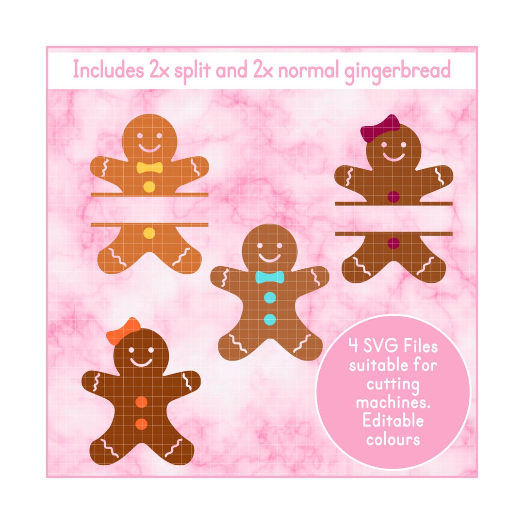 Gingerbread SVG Bundle, 4 Digital Cut Files, 2 Split Monogram ...