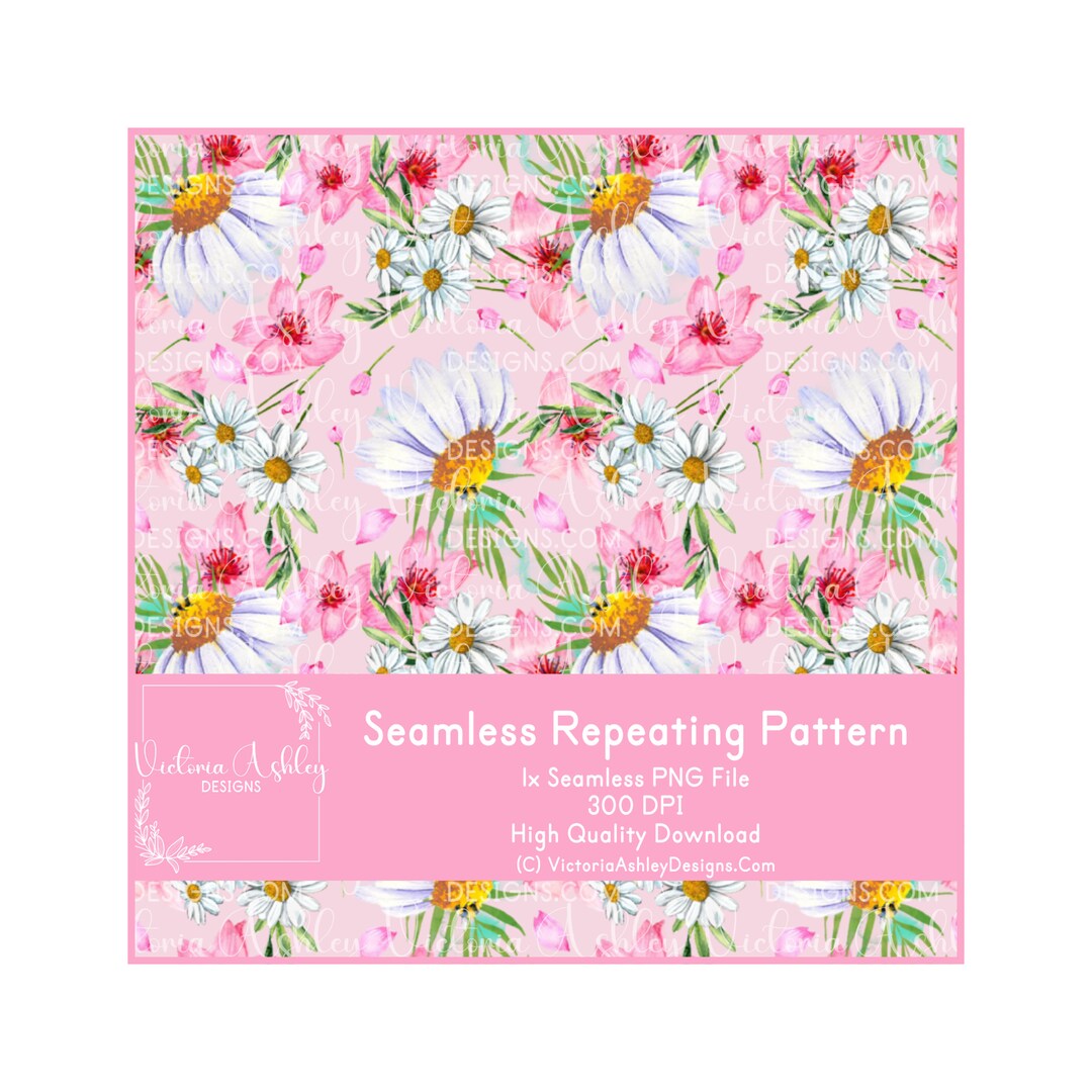 Seamless Daisy Floral Repeating Pattern, Daisy and Cherry Blossom ...