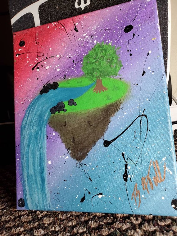 Floating Waterfall Island Splatter Acrylic Stretched Canvas | Etsy