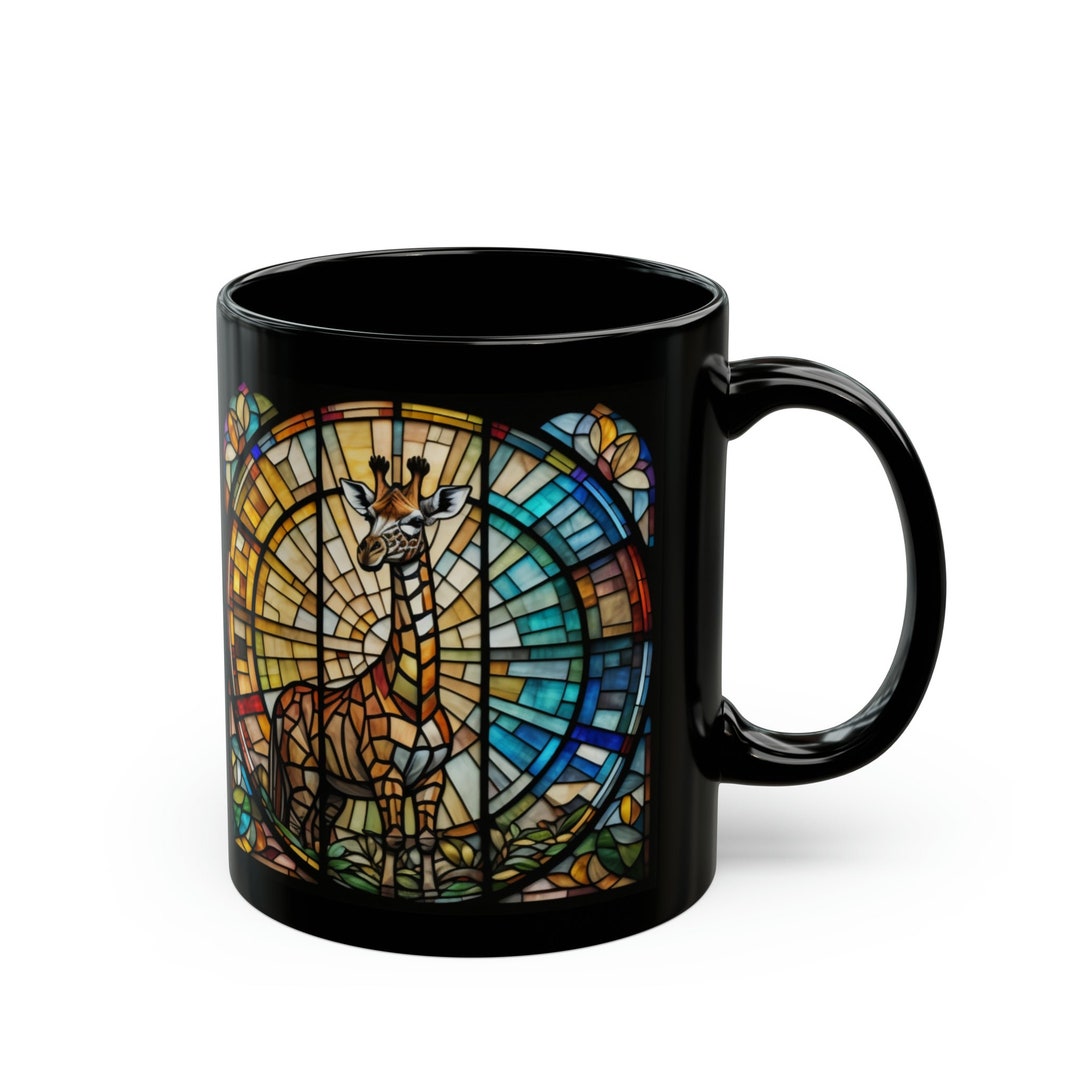 Giraffe Stained Glass Zoo Animals Mug Unique Ceramic Black Mug ...