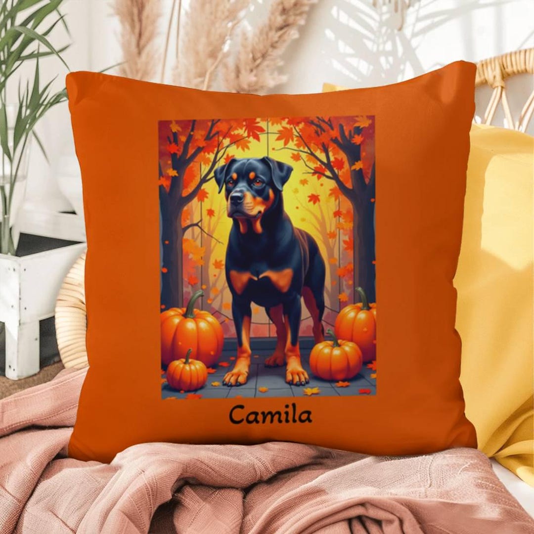 Rottweiler Black & Tan Coat Pillow - Custom Indoor Dog Cushion, Water ...