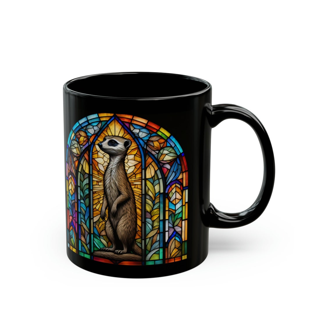 Meerkat Stained Glass Zoo Animals Ceramic Black Mug - Etsy