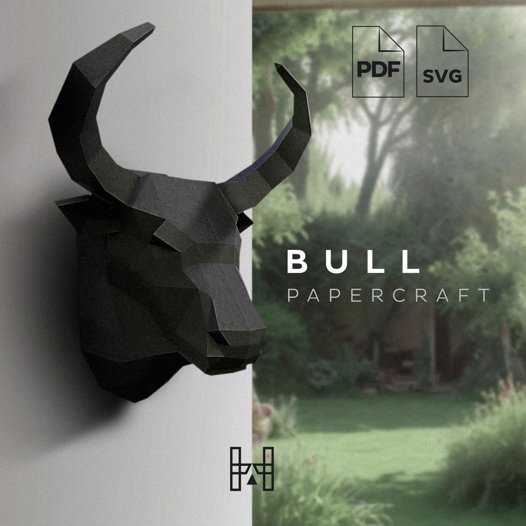 Bull Head on Wall Paper Sculpture Papercraft Model Template, Big 3d ...