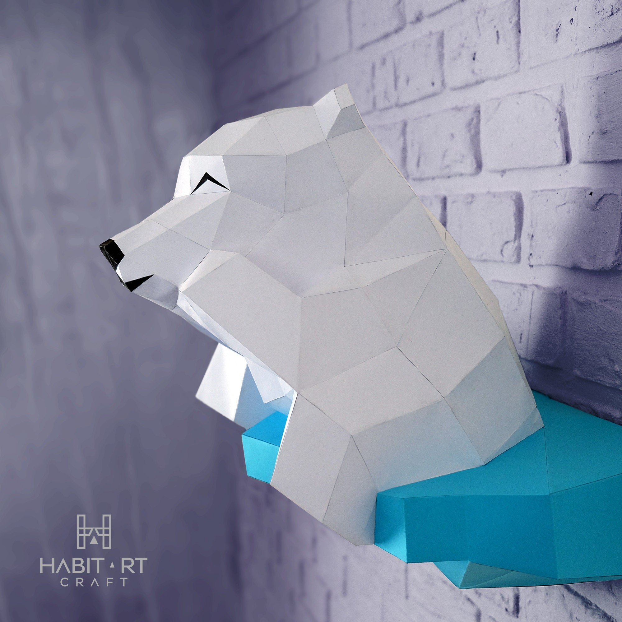 3d Polar Bear With Ice Floe Papercraft Pattern, Bear 3d Model Template ...