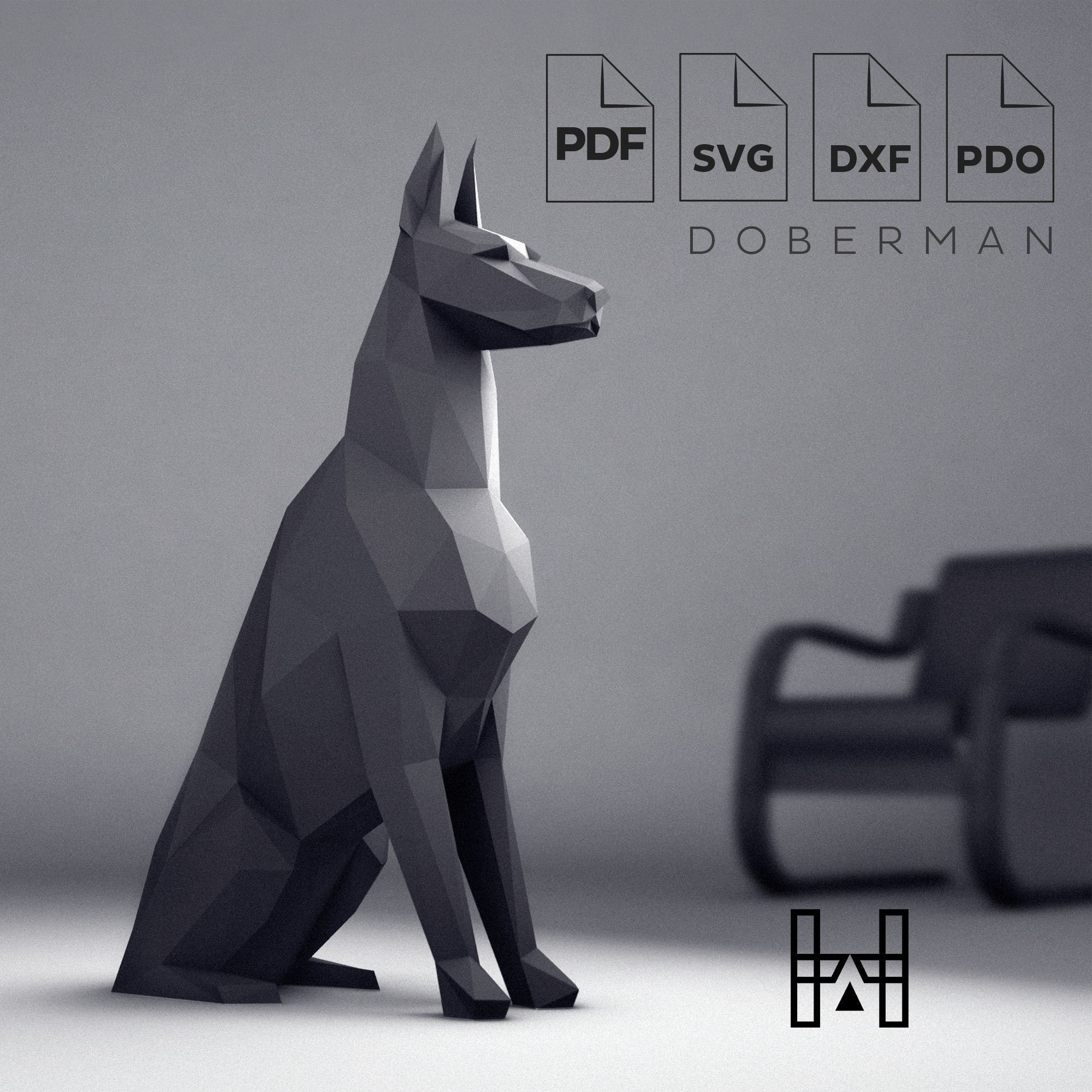 Patrón .dxf .svg de Doberman Papercraft en 3D de tamaño natural ...