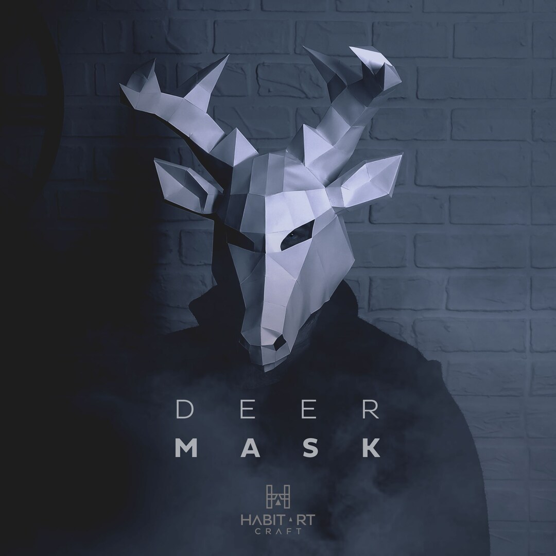 3d Deer Head Mask Pdf Pattern With Mask Holder Papercraft , 3d Stag ...