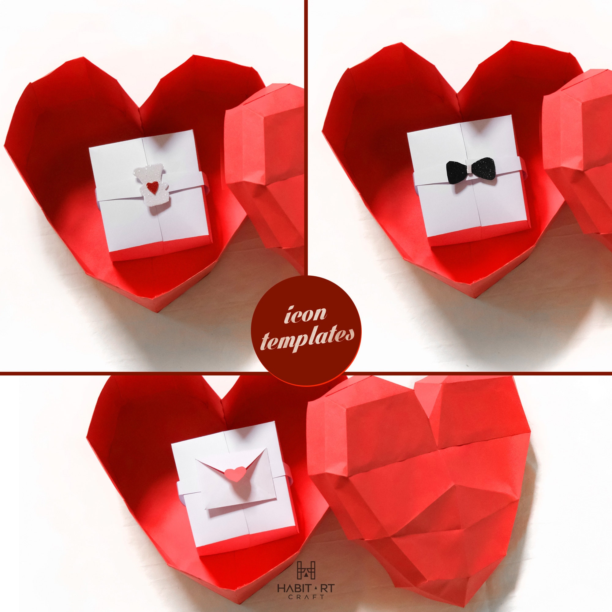 3d Heart Gift Box DIY Papercraft Pattern, Valentines Day 3d Box, Gift ...