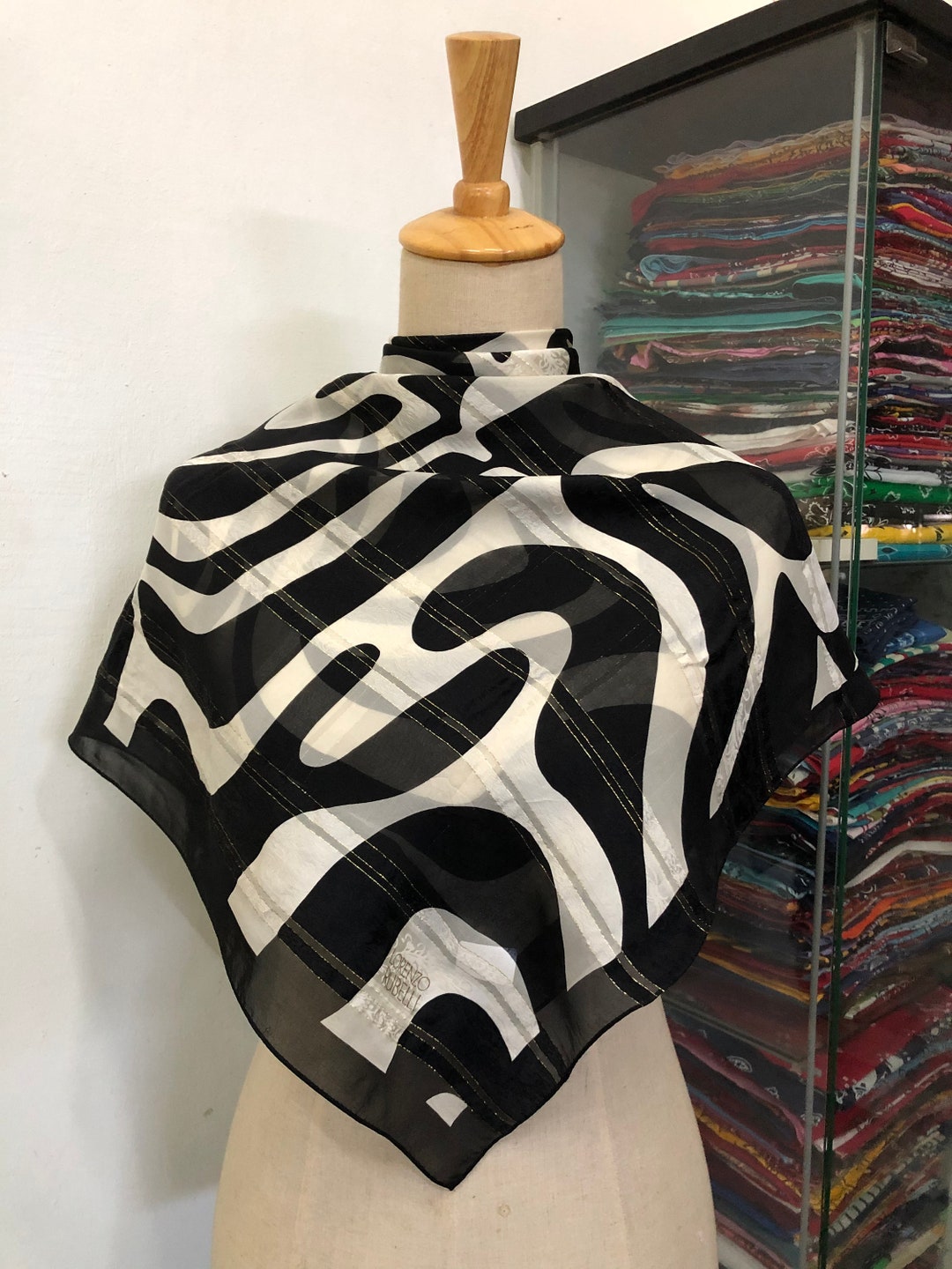 Vintage Lorenzo Rubelli Silk Scarf, Vintage Silk Muffler, Vintage Neck ...