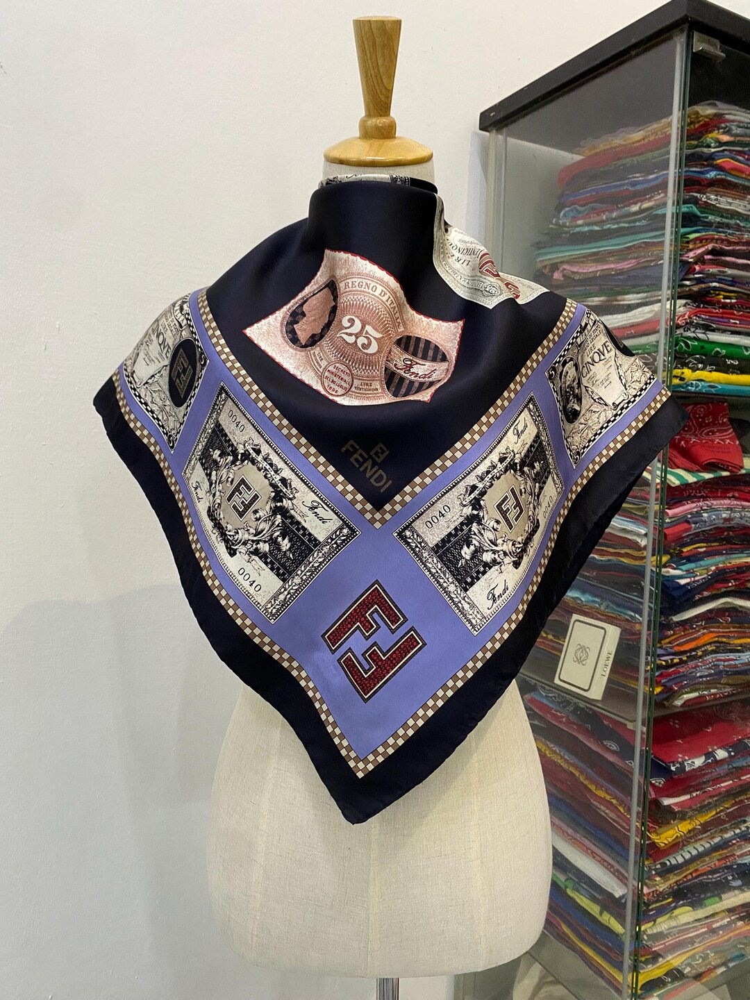 Vintage Fendi Silk Stole Scarf Neckerchief Neckwear Muffler Ribbon ...