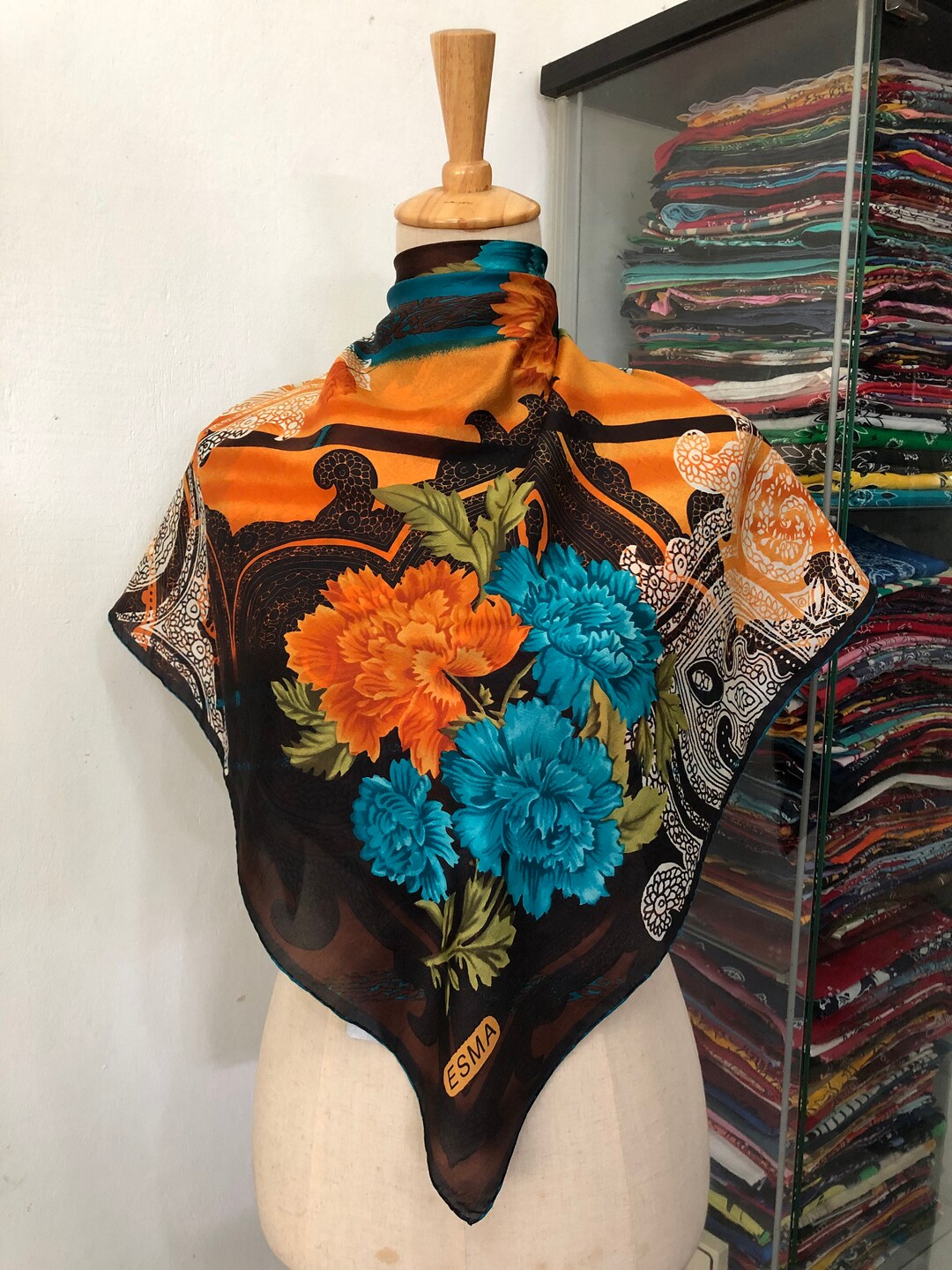 Vintage Esma Silk Scarf, Twill Silk Scarf, Vintage Silk Muffler ...