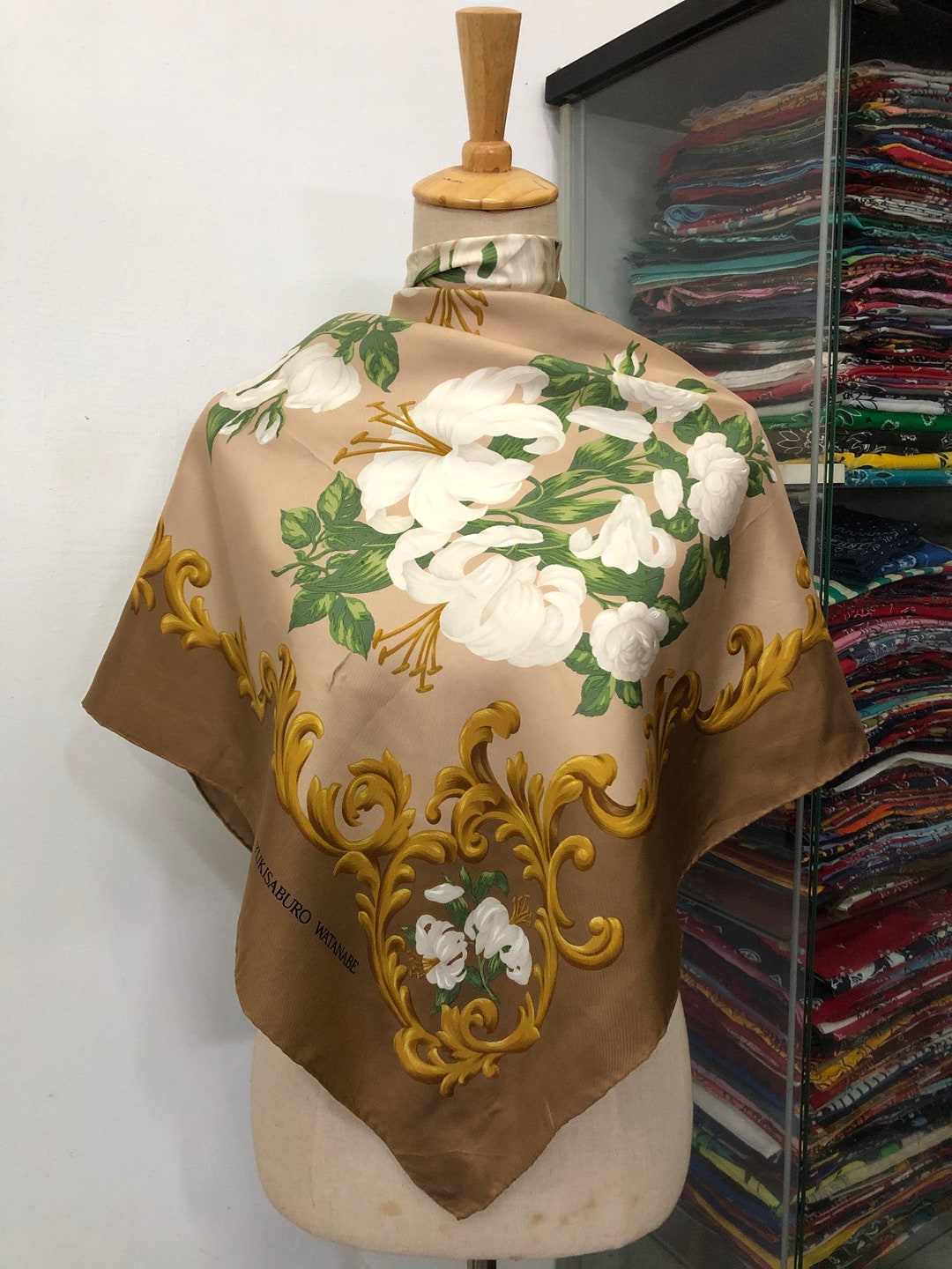 Vintage Yukisaburo Watanabe Scarf, Vintage Silk Muffler, Vintage Neck ...