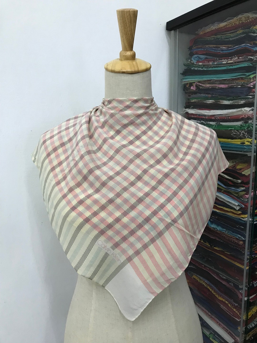 Vintage Calvin Klein Silk Scarf, Calvin Klein Silk Muffler, Vintage CK ...