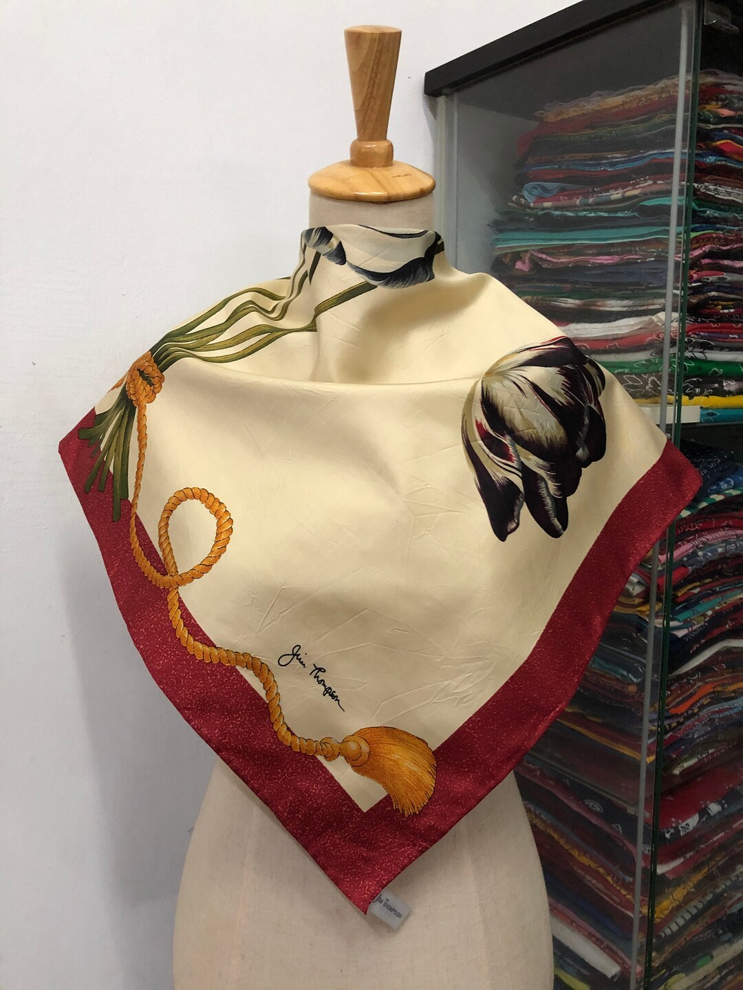 Vintage Jim Thompson Silk Scarf, Vintage Silk Muffler, Vintage Neck ...