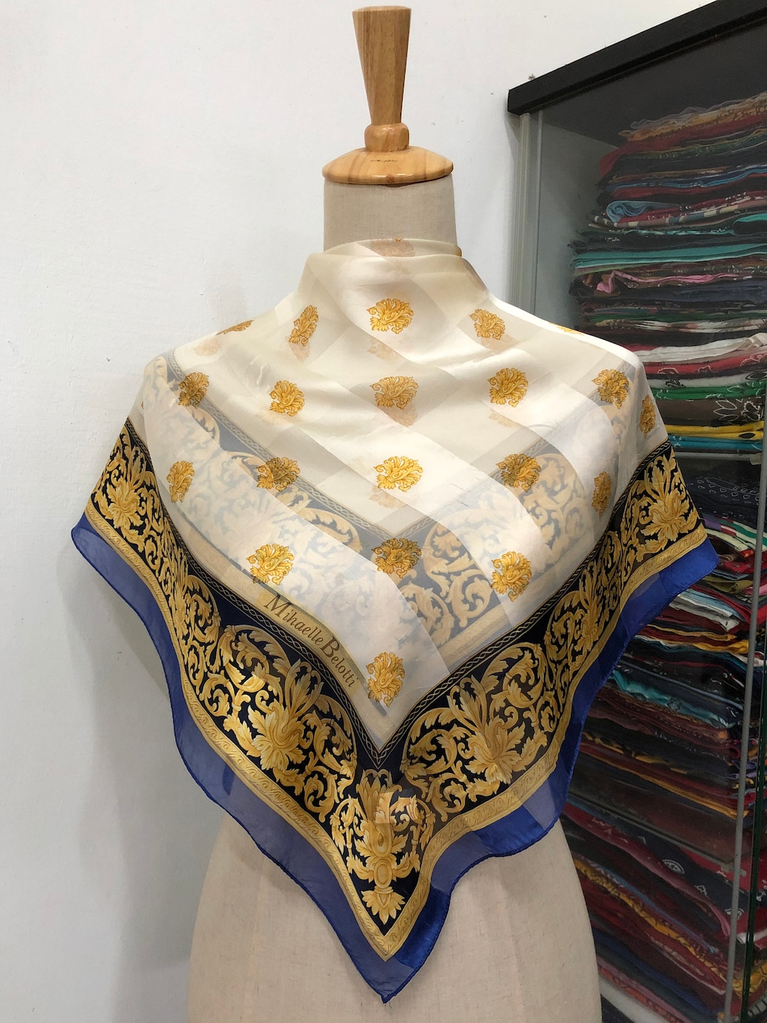 Vintage Mihaelle Belotti Scarf, Twill Silk Scarf, Vintage Silk Muffler ...