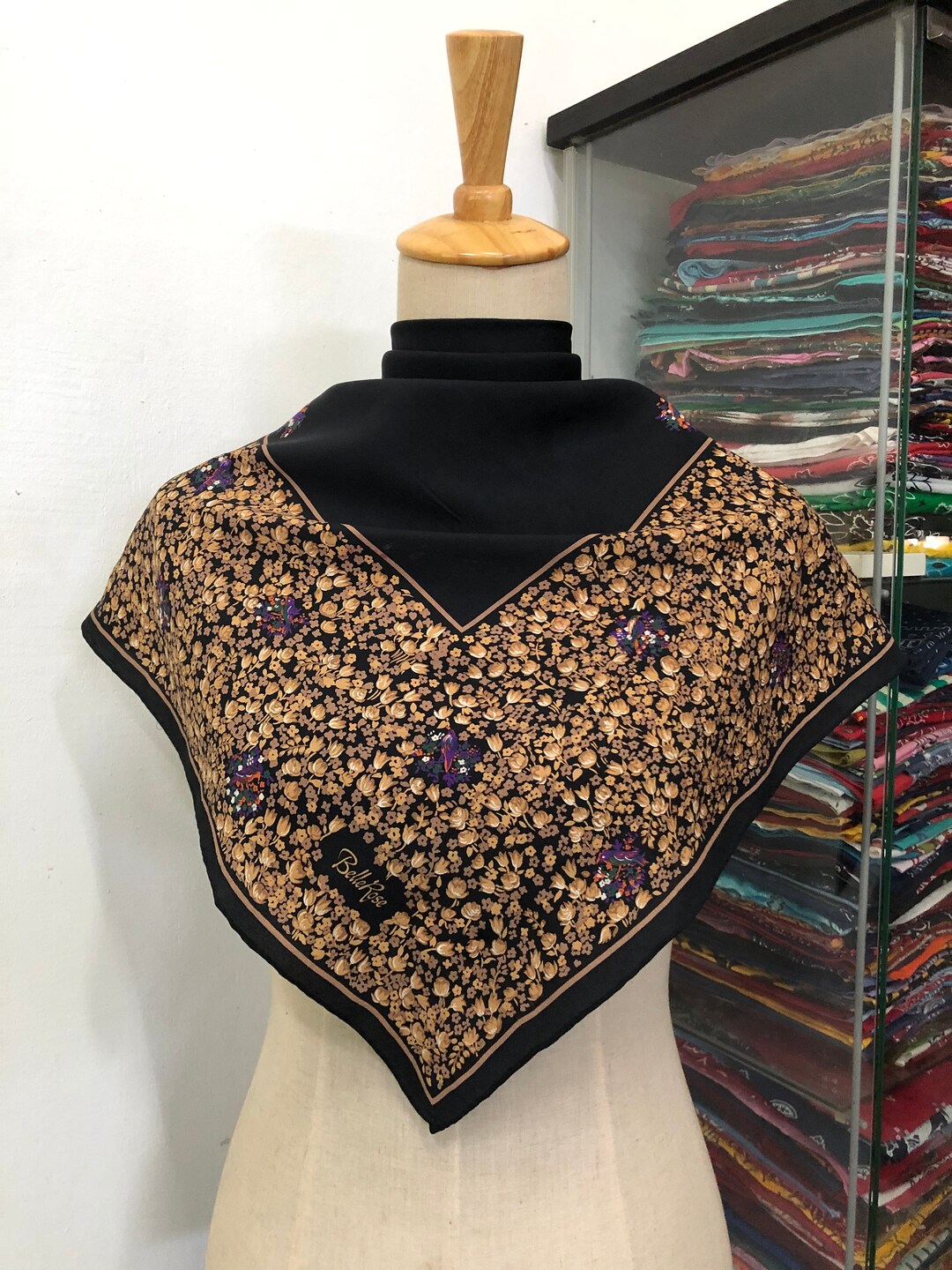 Vintage Belle Rose Silk Scarf, Vintage Silk Muffler, Vintage Neck Scarf ...