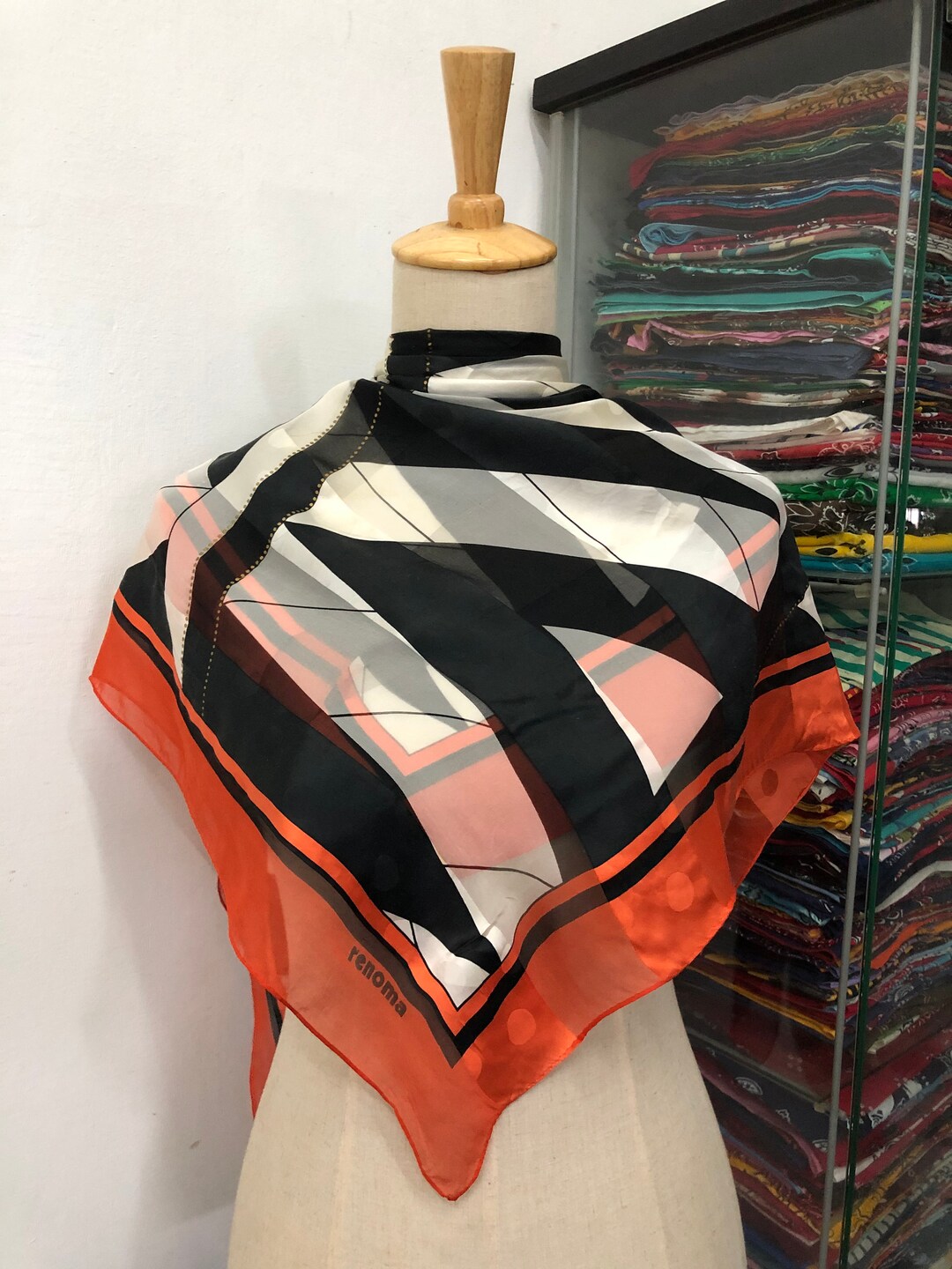 Vintage Renoma Silk Scarf Neckerchief Neckwear Muffler Ribbon Bandana ...