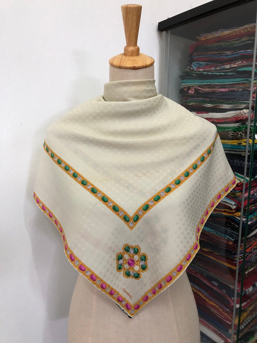 Vintage Chanel Silk Scarf , Chanel Silk Muffler, Vintage Chanel Shawl ...