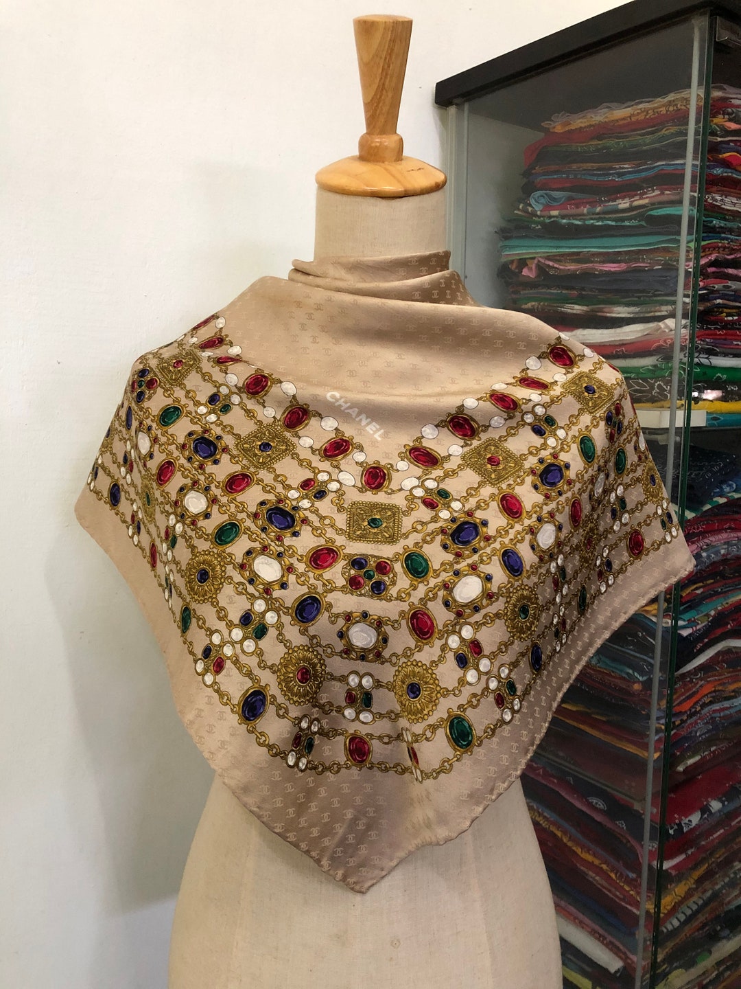 Vintage Chanel Silk Scarf , Chanel Silk Muffler, Vintage Chanel Shawl ...