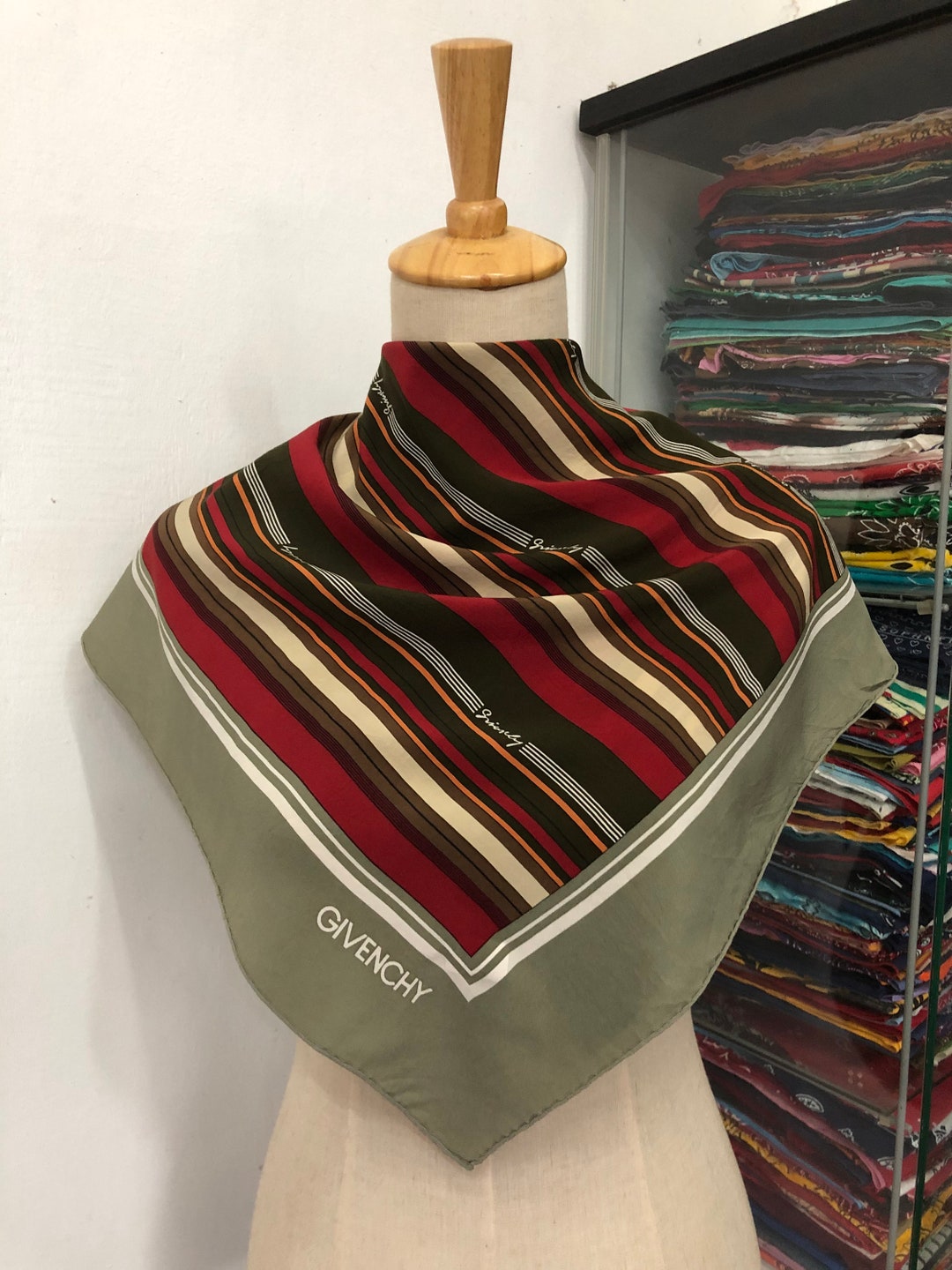 Vintage Givenchy Silk Scarf Givenchy Neck Scarf Givenchy Silk Muffler Givenchy Big Logo Givenchy ...