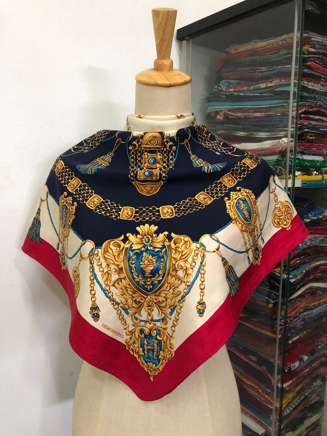 Vintage Hemispheres Silk Scarf, Vintage Silk Muffler, Vintage Neck ...