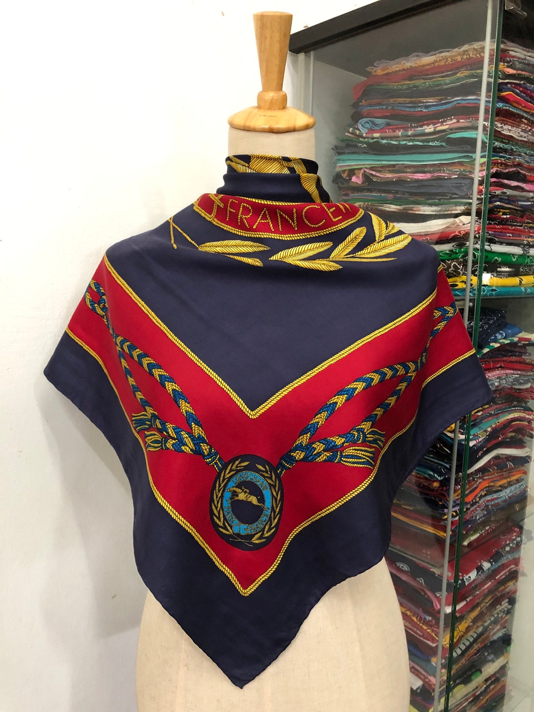 Vintage Longchamp Silk Scarf Neckerchief Neckwear Muffler Ribbon ...