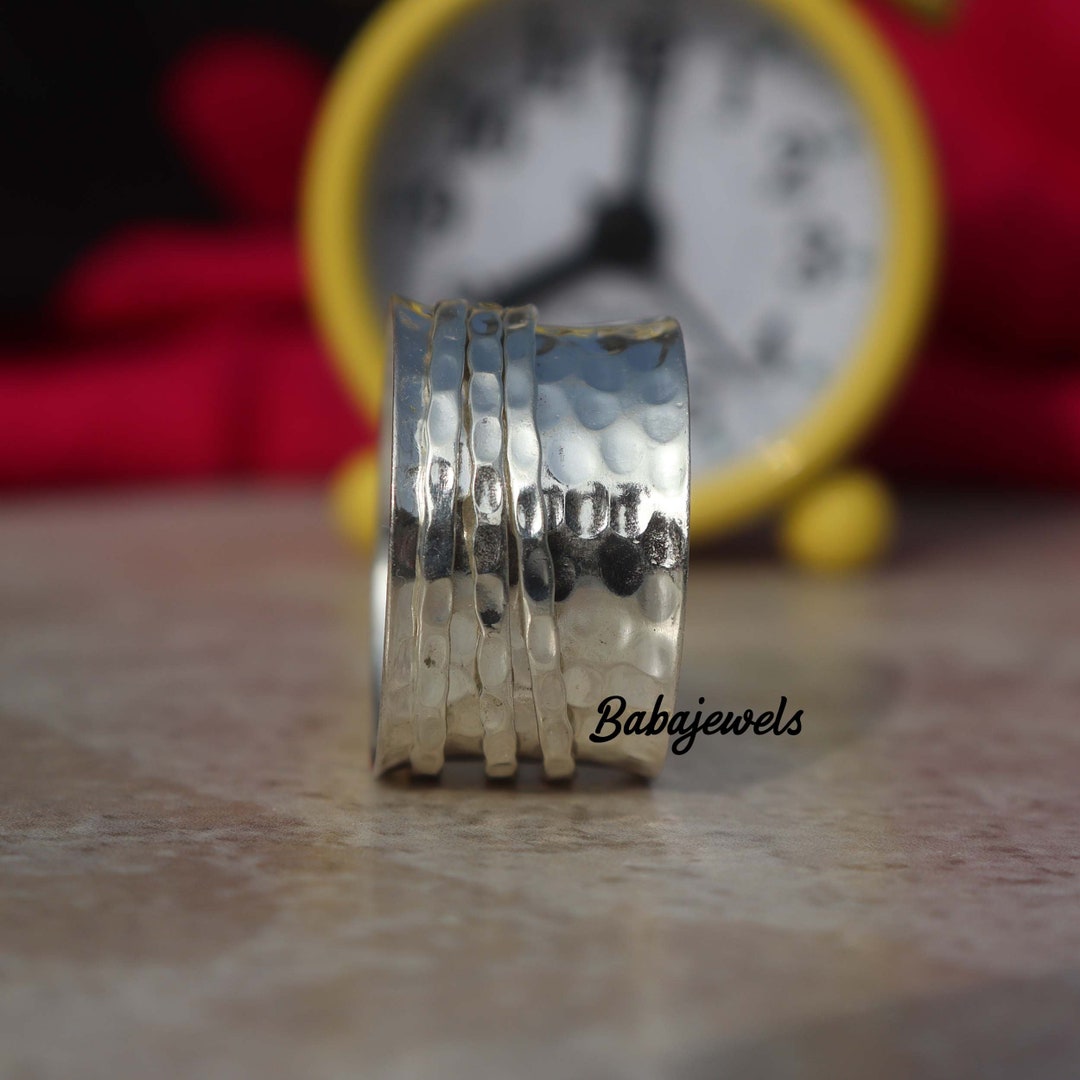 Hammered Spinner Ring, 925 Silver Ring, Anxiety Ring, Fidget Ring, Boho ...