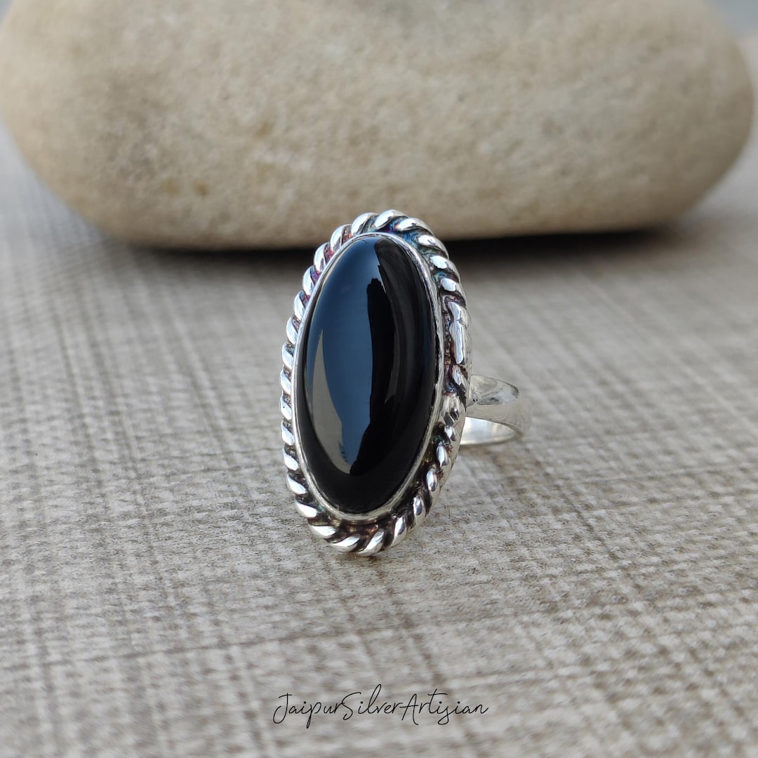 Pure Black Onyx Ring, Women Ring, Black Onyx Jewelry, Sterling Silver Ring, 925 Dainty Ring ...