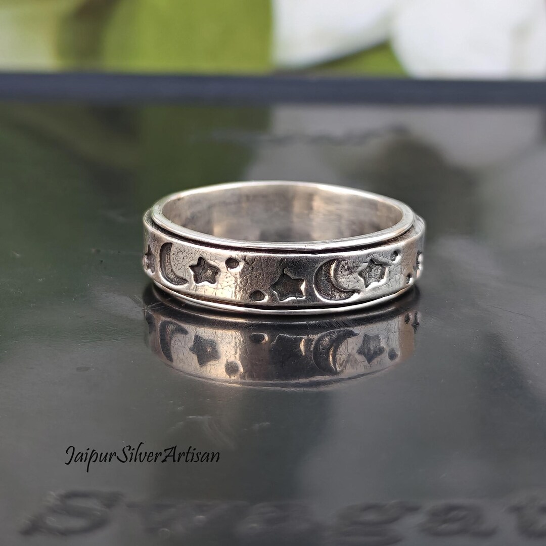 Hand Crafted - Star Moon Spinner Ring Made in 925 Sterling Silver ...