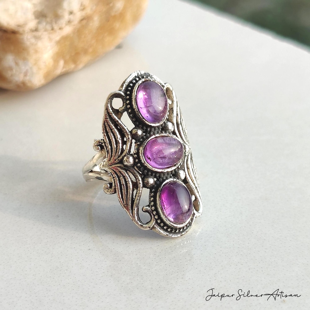 Purple Amethyst Gemstone Ring / 925 Silver Handcrafted Jewelry ...