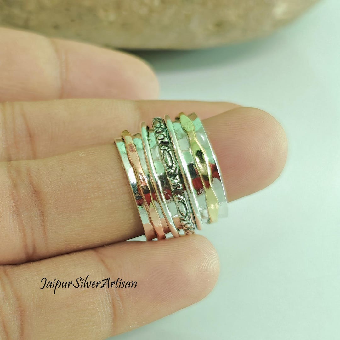 Hammered Silver Wide Band Spinner Ring | Silver Copper Brass Spinner ...