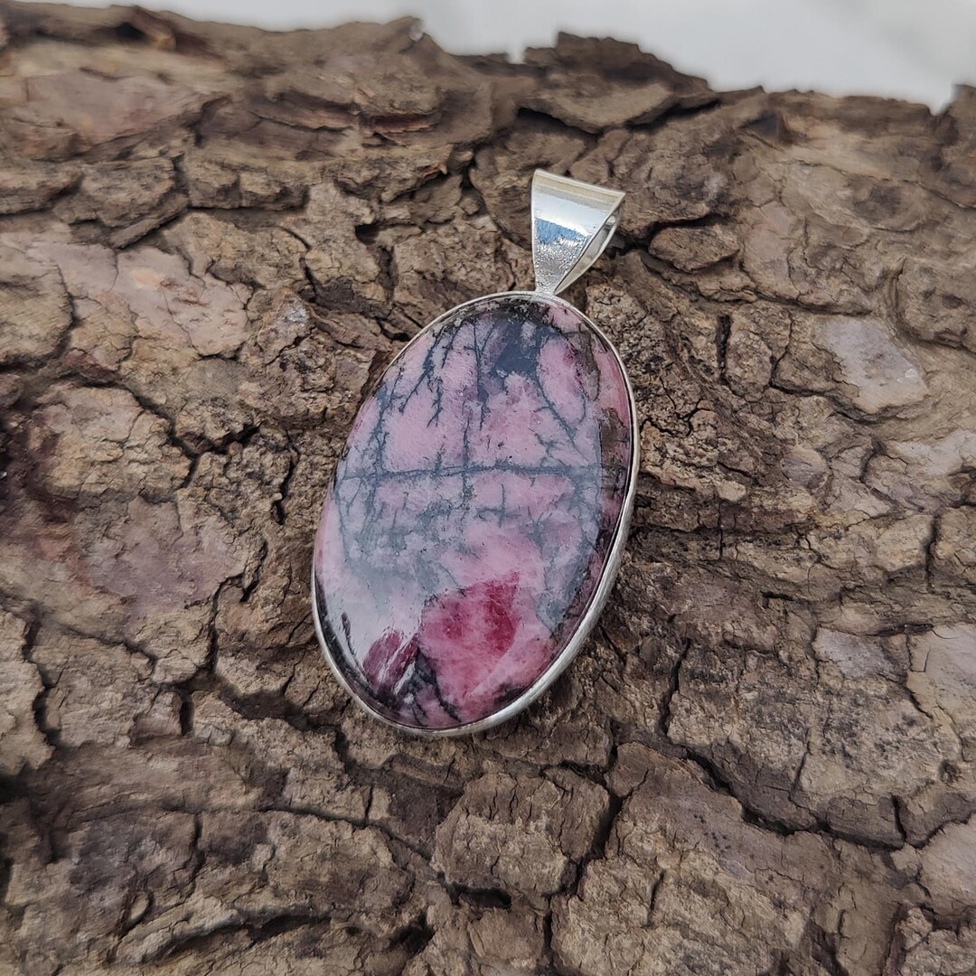 Handmade Rhodonite Pendant, Sterling Silver Anniversary Gift - Etsy