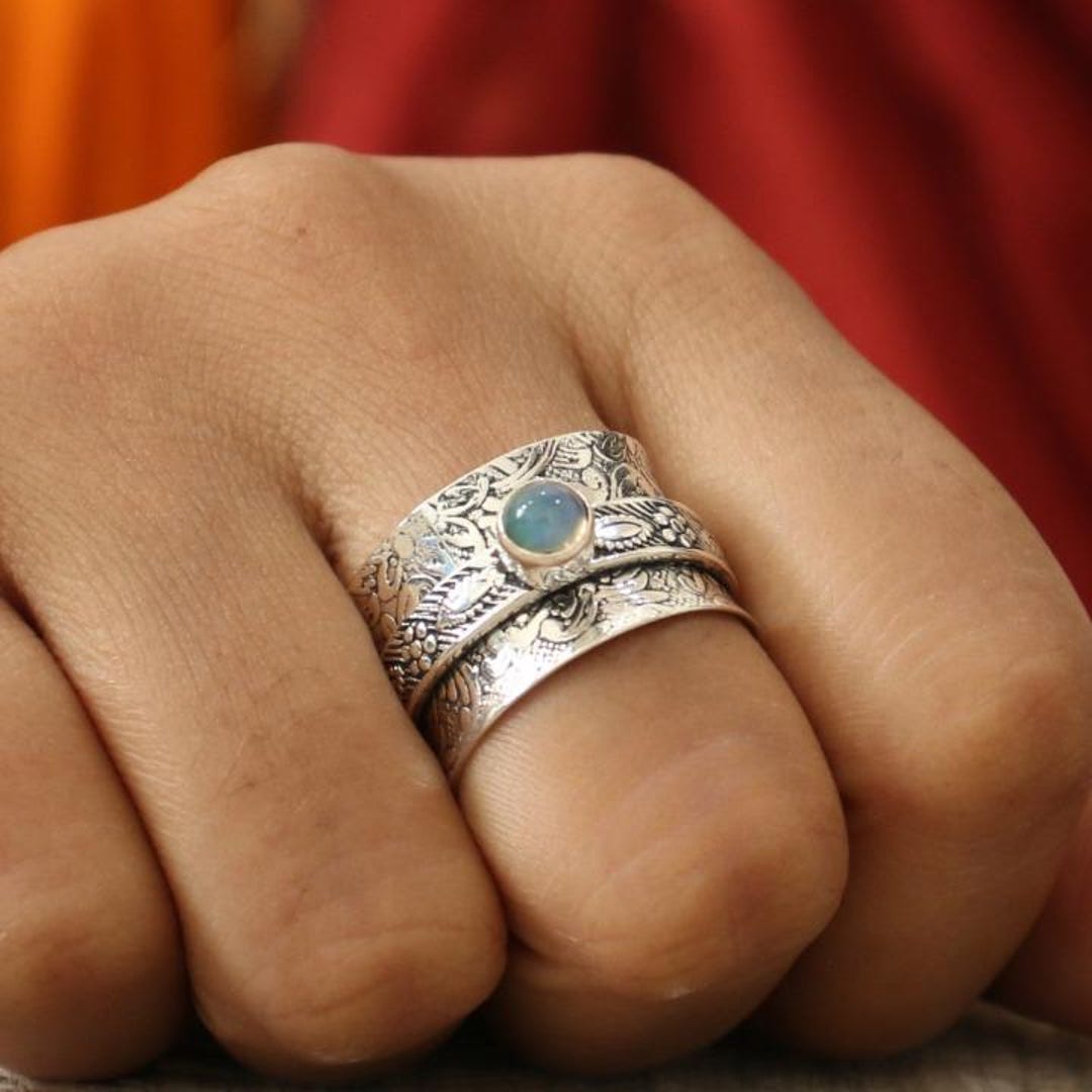 Opal Spinner Ring, Spinning Ring, 925 Sterling Silver, Anxiety Ring ...