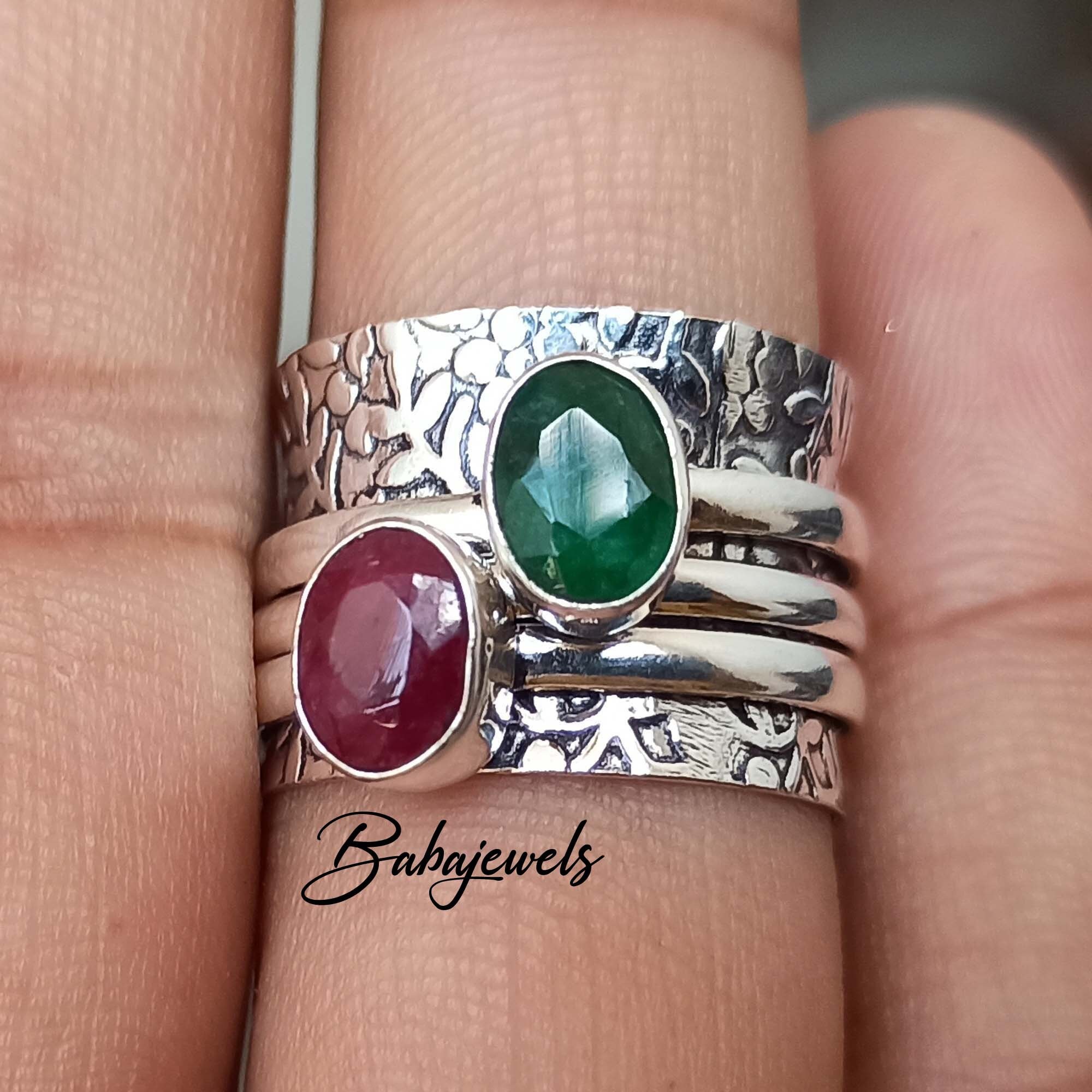 Rubin Ring Smaragd Ring Spinner Ring 925 Silber Ring - Etsy.de