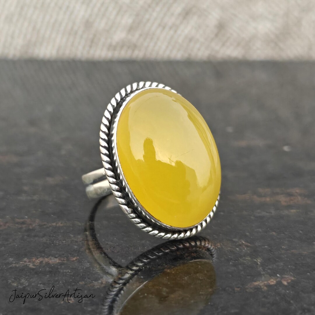 Handmade Yellow Agate Ring: Oval Gemstone, 925 Sterling Silver - Etsy