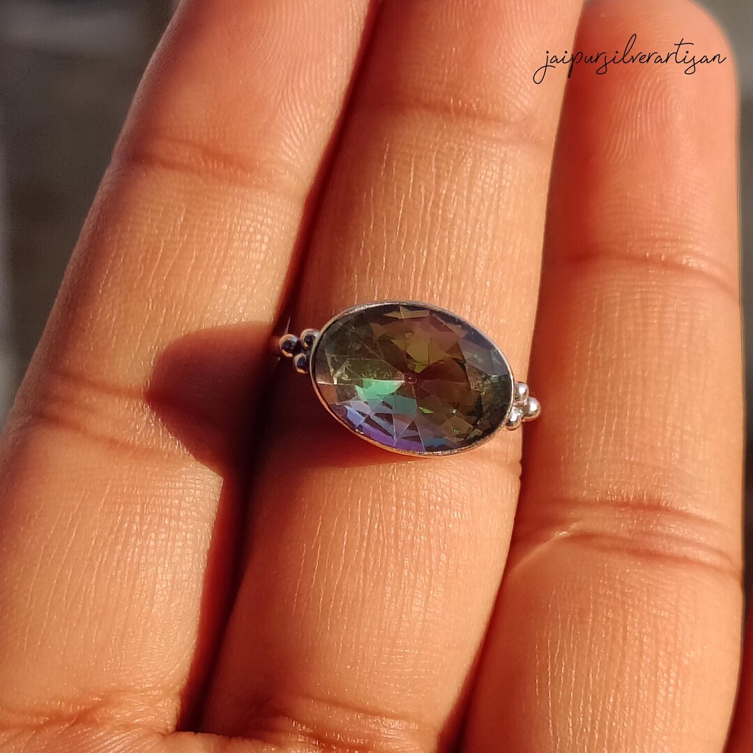 Handmade Mystic Topaz 925 Silver Ring: Statement Gemstone Jewelry - Etsy