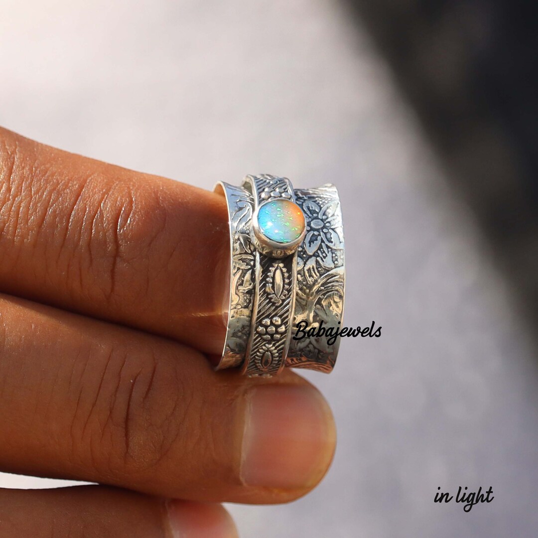 Opal Spinner Ring, Spinning Ring, 925 Sterling Silver, Anxiety Ring ...