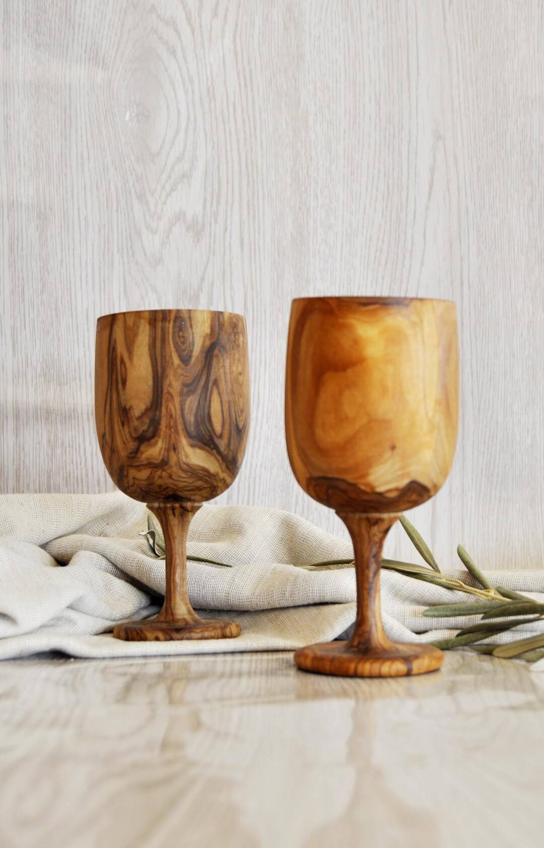 Wooden Set of Two Goblets Handmade From Olive Wood | Custom Gift Idea ...