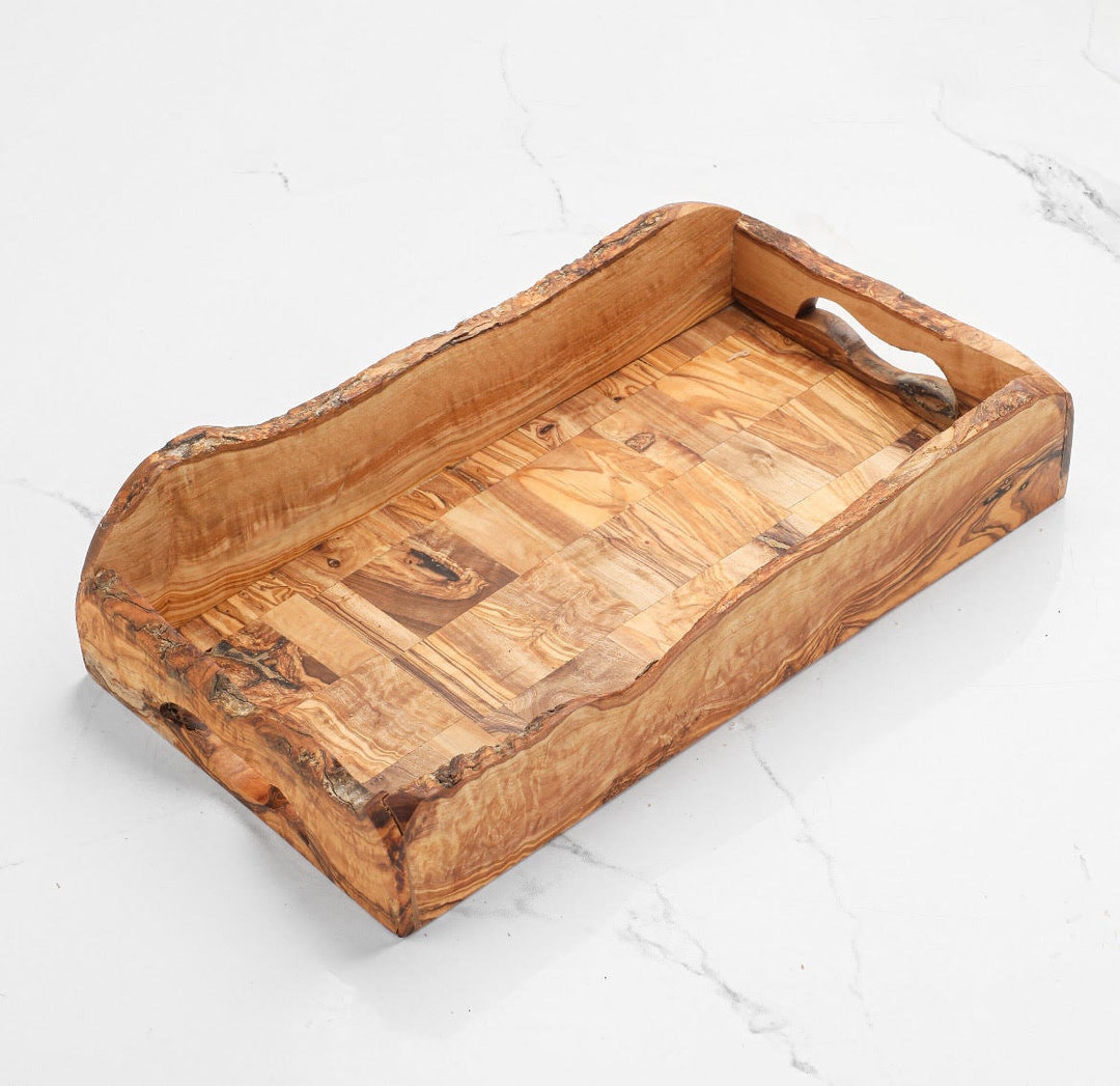 Handcrafted Olive Wood Tray With Handles | Rustic Wooden Serving Tray ...