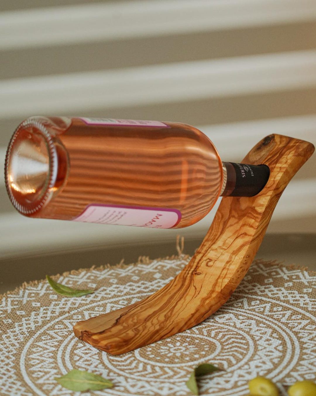 Olive Wood Wine Holder | Gravity Defying Wine Bottle Balancer ...