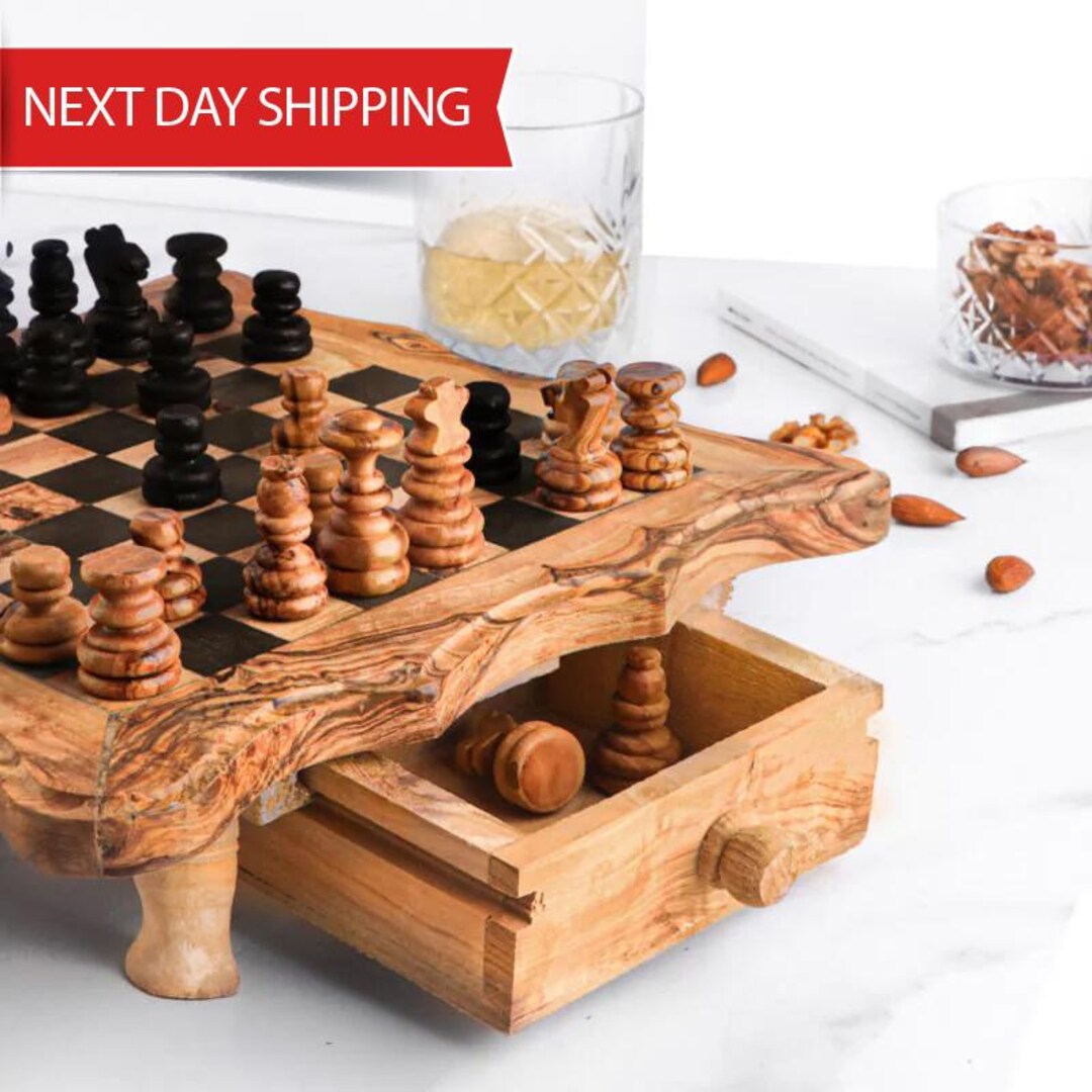 Custom Olive Wood Chess Set Ideal Gift for Gamers FREE Personalization ...