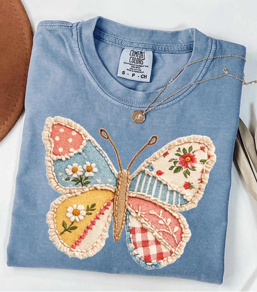 Comfort Color Spring Shirt With Faux Patchwork Butterfly for Girls Cute ...