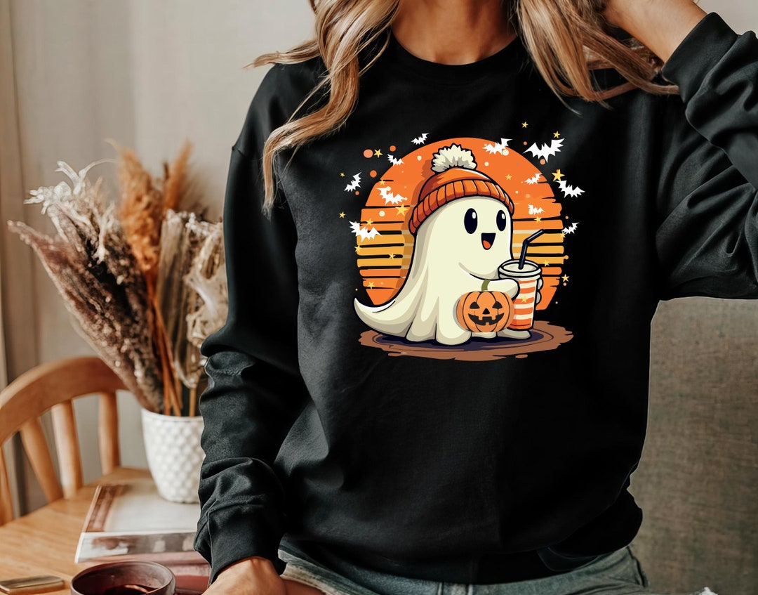 Halloween Ghost Sweatshirt, Ghost Coffee Sweater, Womens Halloween ...