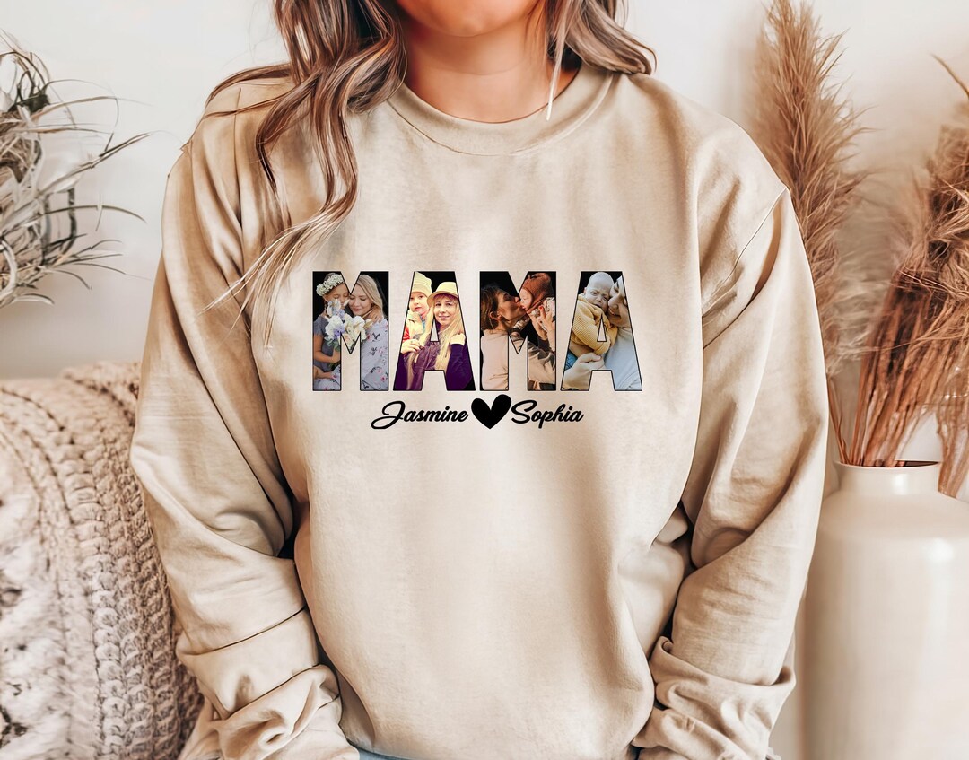 Custom Photo Mama Sweatshirt, Mama Sweater With Kids Name, Personalized ...